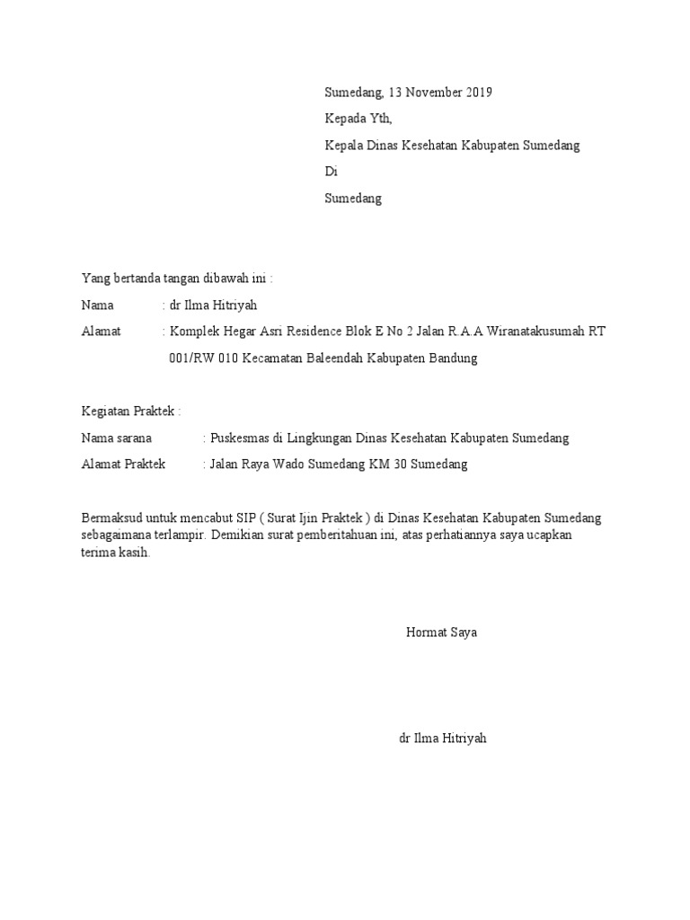 Surat Permohonan Pencabutan SIP | PDF