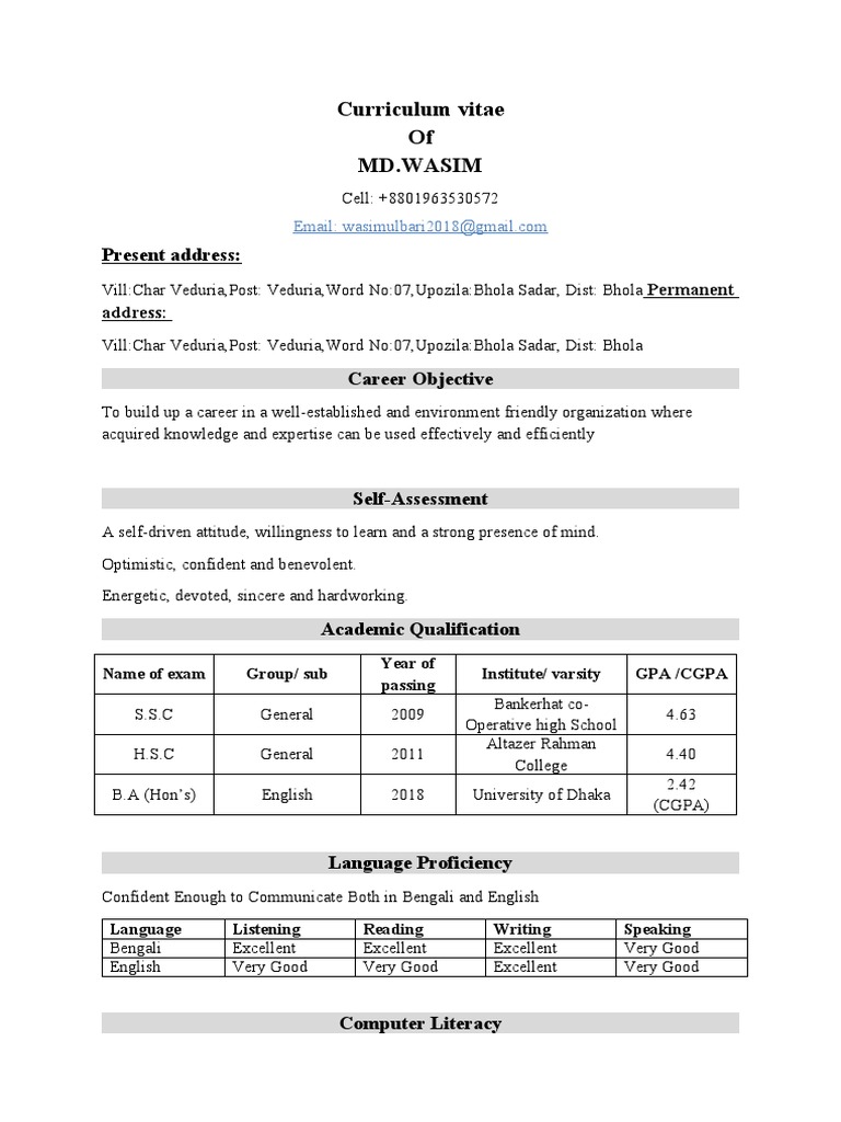 Wasim CV | PDF | Communication | Learning