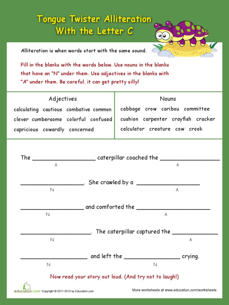 Tongue Twister Alliteration With The Letter C | PDF