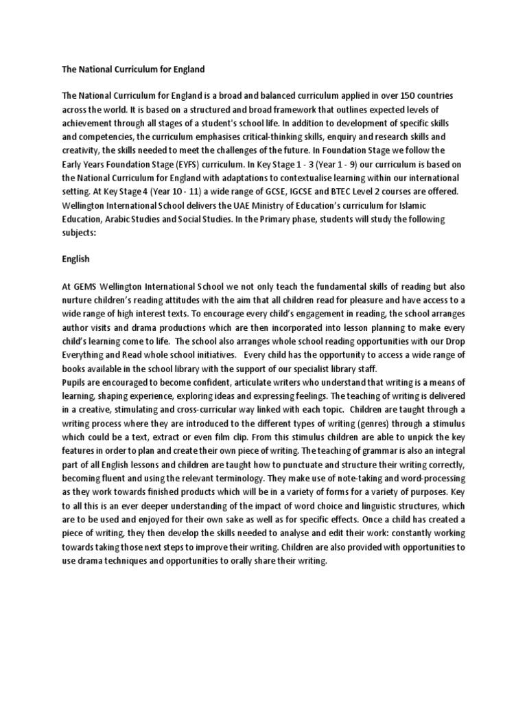 The National Curriculum For England | PDF | Curriculum | Science