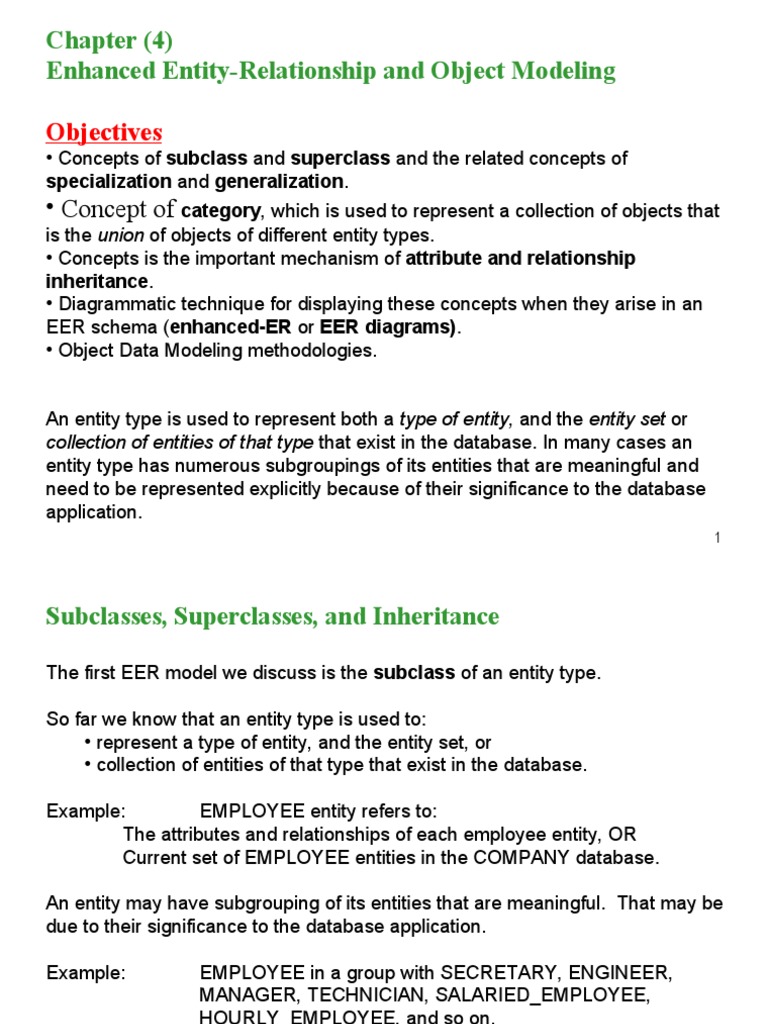 Objectives: Chapter (4) Enhanced Entity-Relationship and Object Modeling | PDF | Inheritance ...