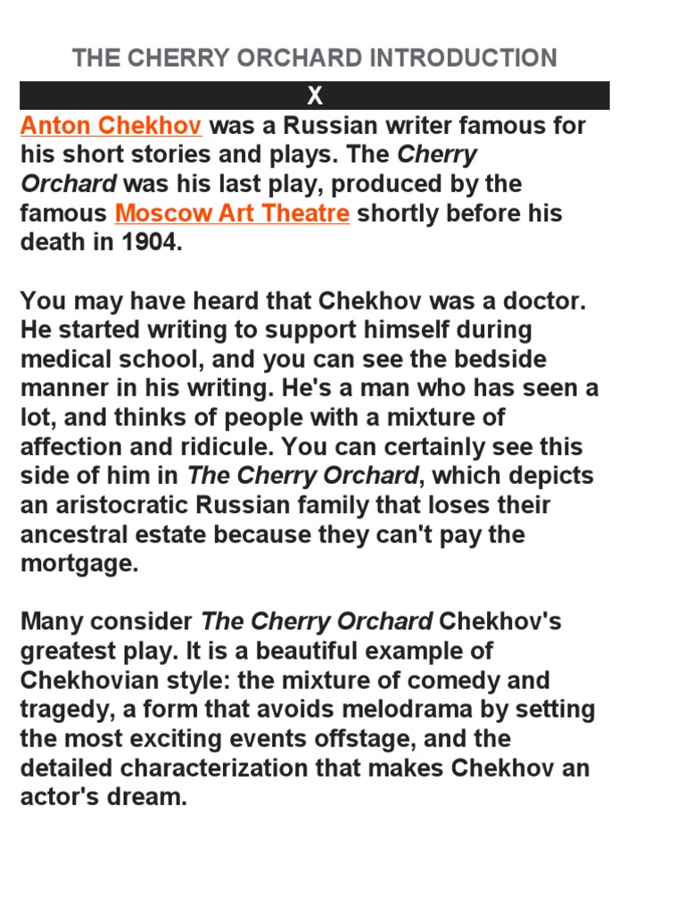Chekhov's The Cherry Orchard Play Summary | PDF | Anton Chekhov