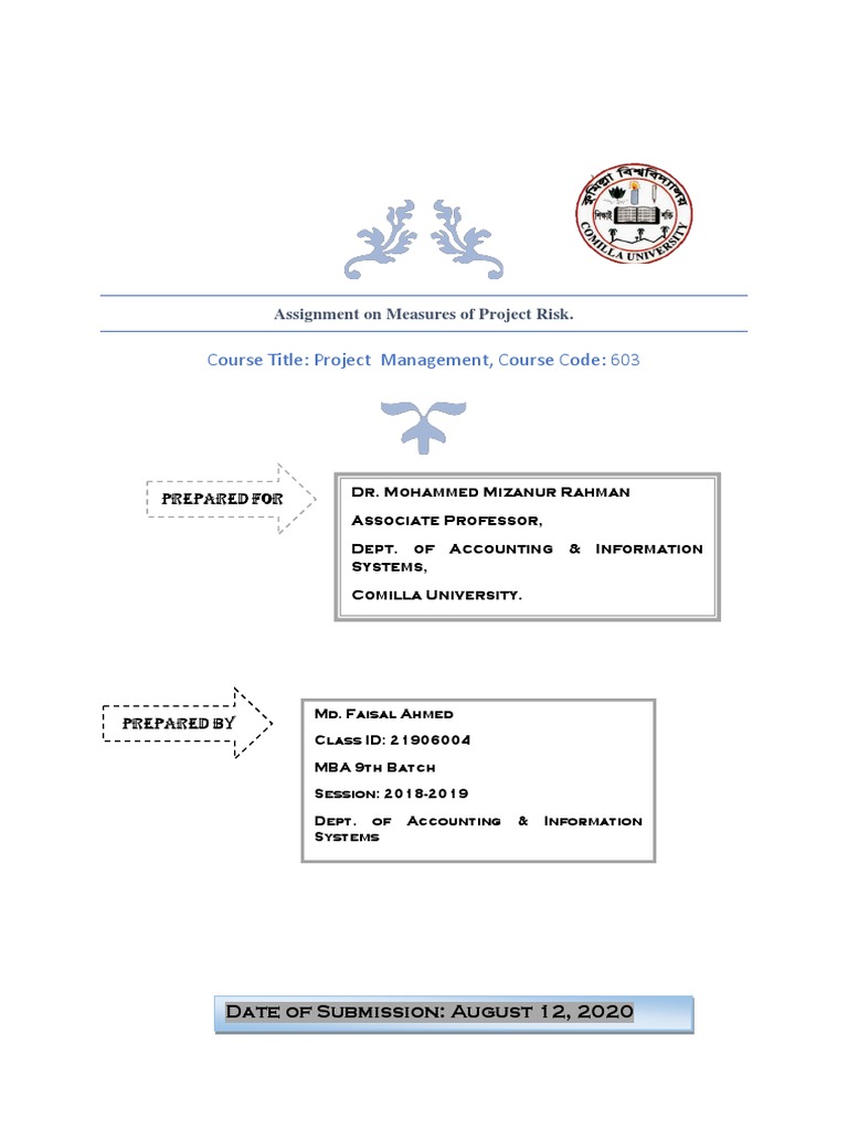 Course Title: Project Management, Course Code: 603: Assignment On ...