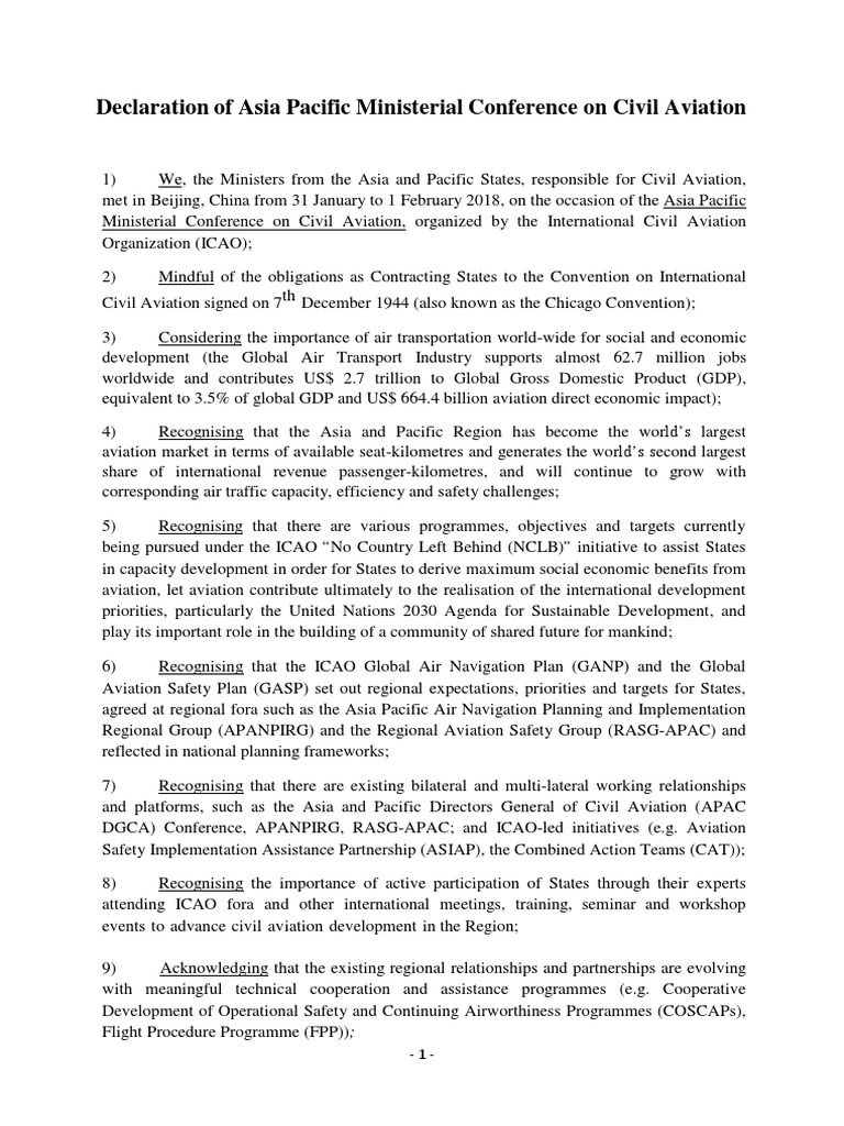 Beijing Declaration 2018 | PDF | Aviation Safety | Air Traffic Control