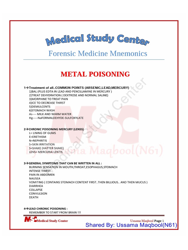 Forensic Medicine Mnemonics by Medical Study Center PDF | PDF