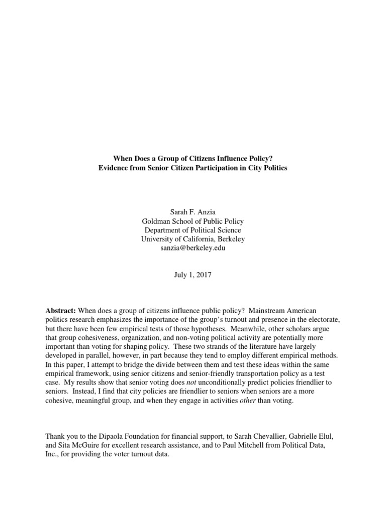 Anzia SeniorTurnout 7 1 17 | PDF | Voter Turnout | Fixed Effects Model