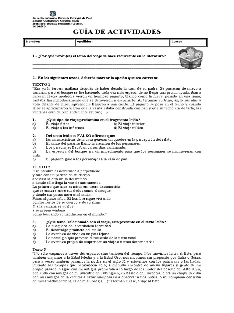 Actividades sobre el tema del viaje en la literatura | PDF | Moisés ...