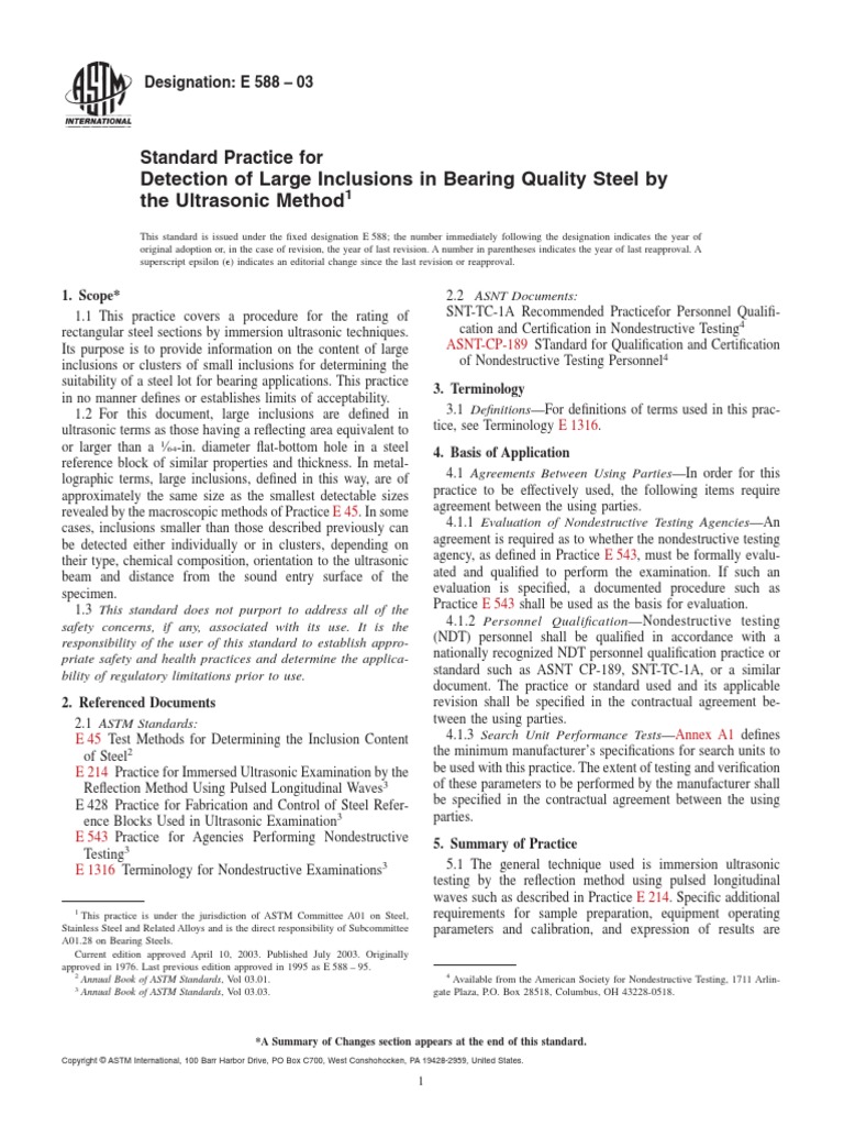Detection of Large Inclusions in Bearing Quality Steel by The ...