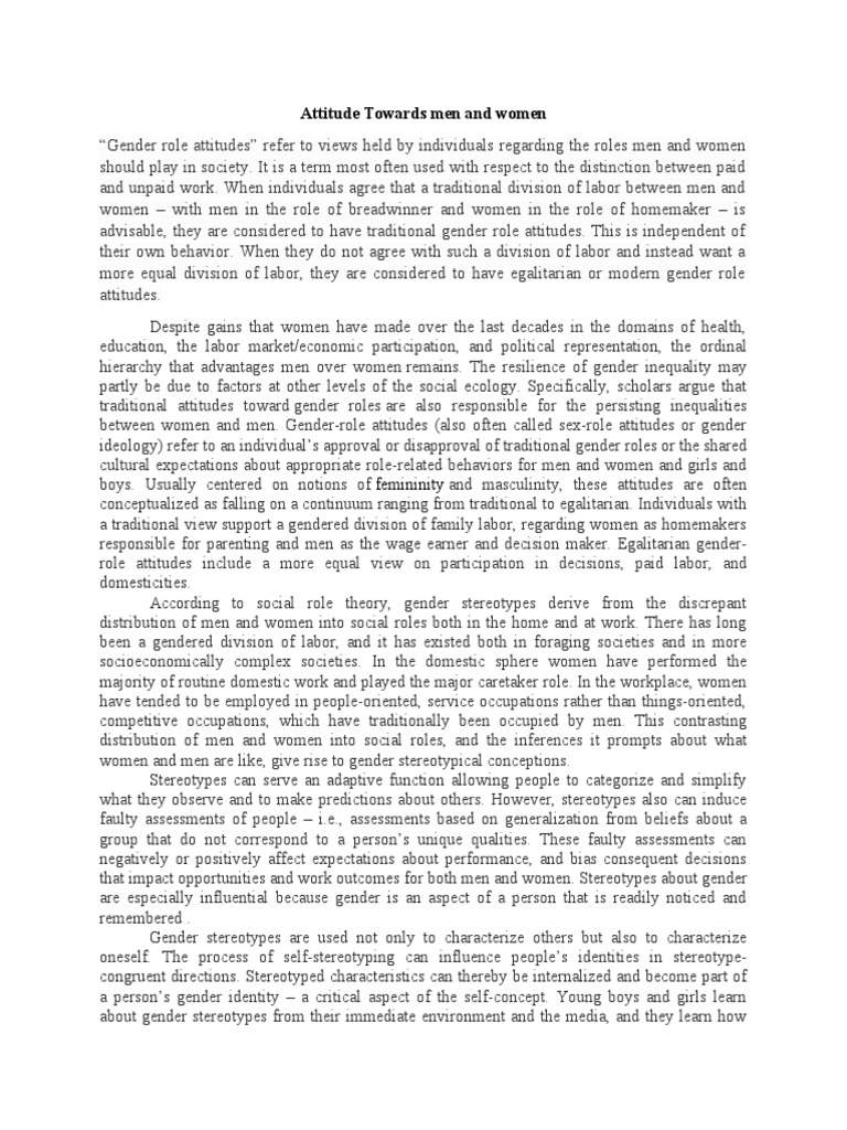 Attitude Towards Men and Women | PDF | Gender Role | Gender