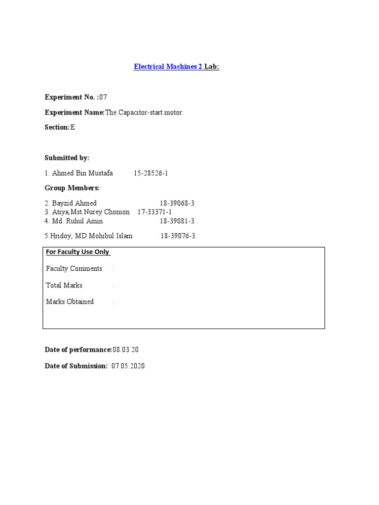 Machine 2 Lab Exp 7 | PDF | Electric Motor | Capacitor