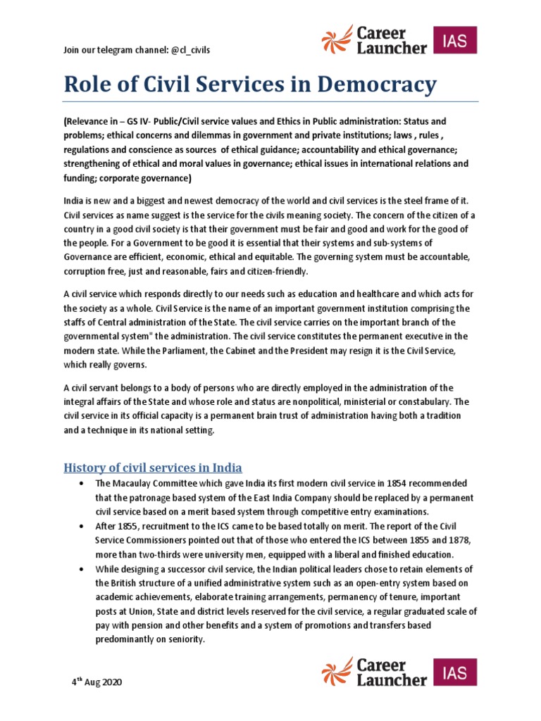 Role of Civil Services in Democracy | PDF | Civil Service | Integrity