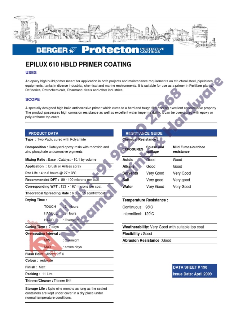 Epilux 610 HBLD Primer Coating: Resistance Guide Product Data | PDF | Epoxy | Materials