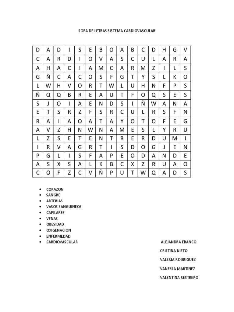 Sopa de Letras Sistema Cardiovascular | PDF