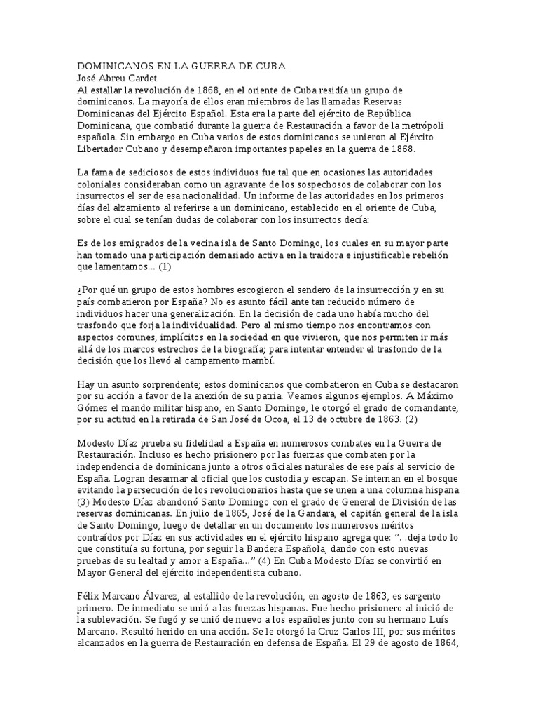 Abreu Cardet, Jose. Dominicanos en La Guerra de Cuba PDF | PDF | Cuba ...