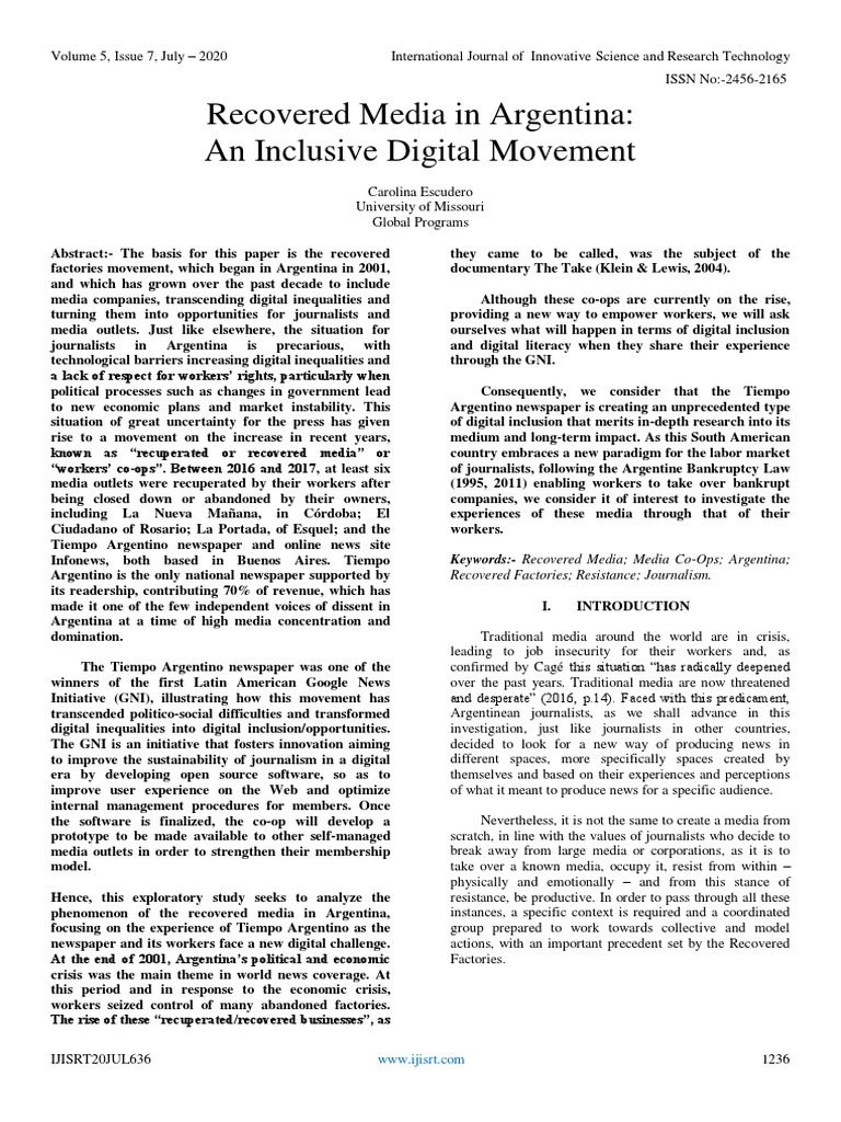 Recovered Media in Argentina An Inclusive Digital Movement | PDF ...