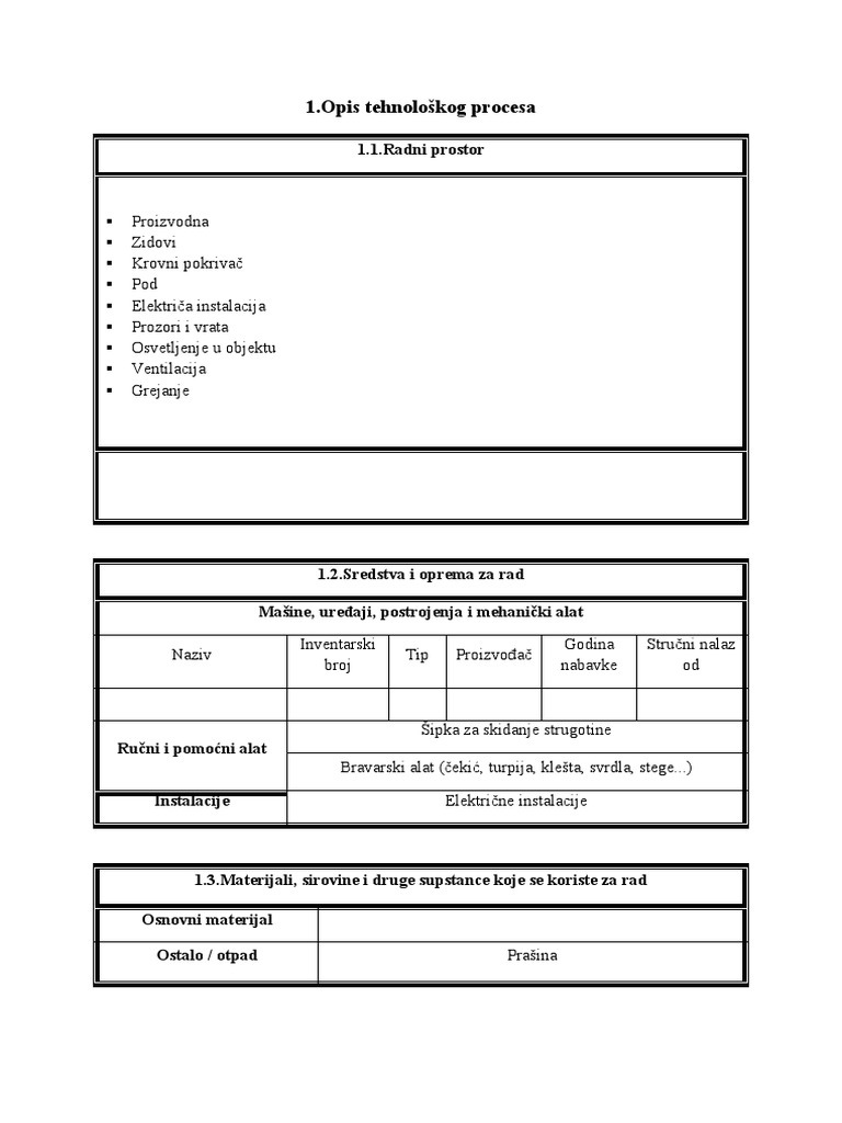 1.opis Tehnološkog Procesa: 1.1.radni Prostor | PDF