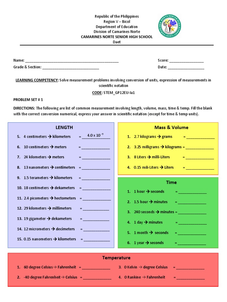 Worksheet W1 - Physics | PDF | International System Of Units | Physics