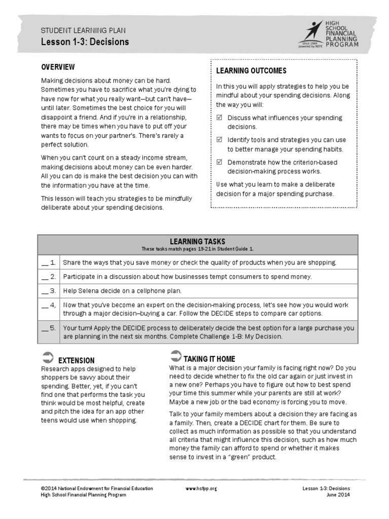 Lesson 1-3: Decisions: Learning Outcomes | PDF | Decision Making ...