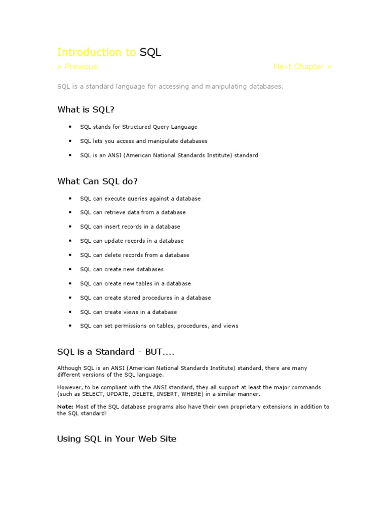 Introduction To: What Is SQL? | PDF | Sql | Database Index