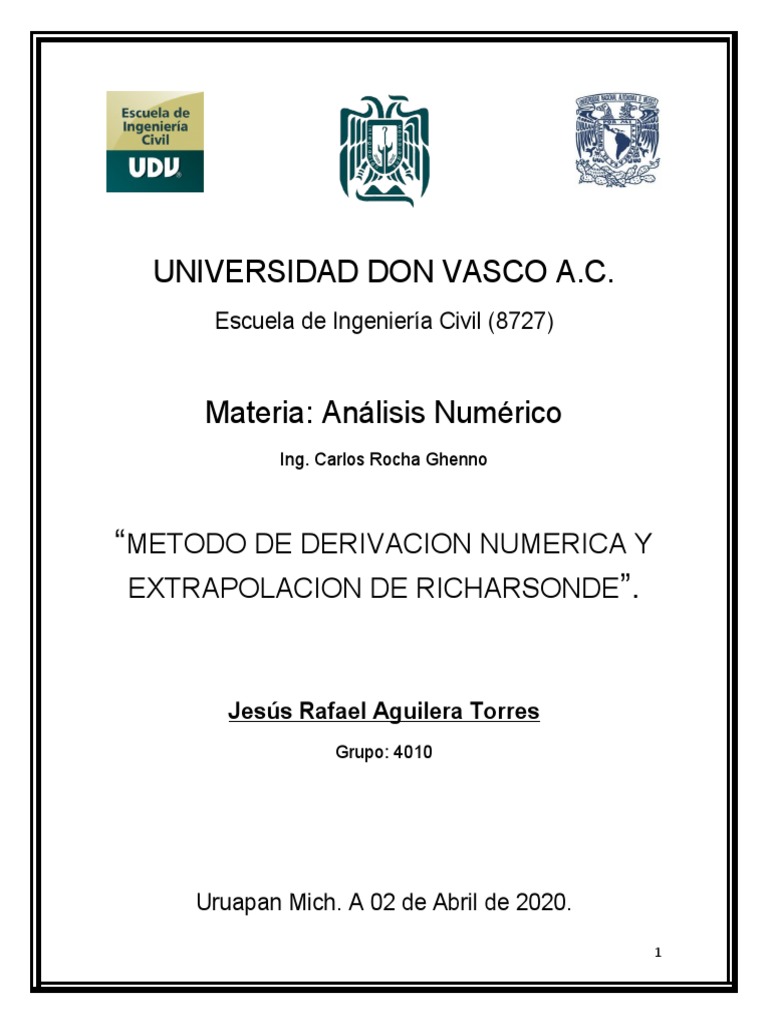 Act 05 Metodos Numericos Metodo De Derivacion Numerica Pdf