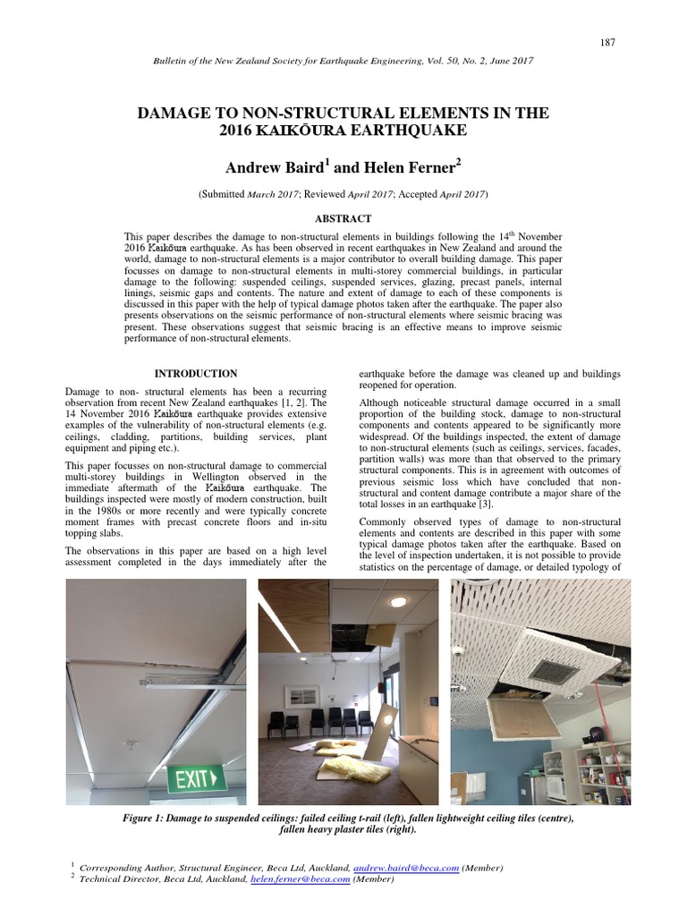 Non-Structural Damage in Kaikōura Quake | PDF | Ceiling | Earthquakes