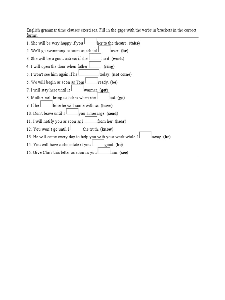 English Grammar Time Clauses Exercises | PDF