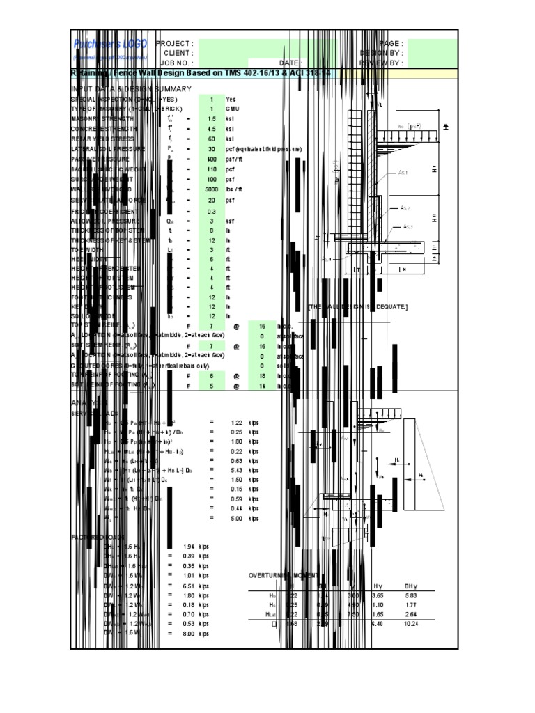 Retaining / Fence Wall Design Based On TMS 402-16/13 & ACI 318-14 | PDF ...