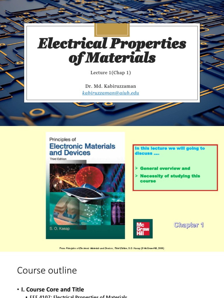 Electrical Properties of Materials: Lecture 1 (Chap 1) Dr. Md ...