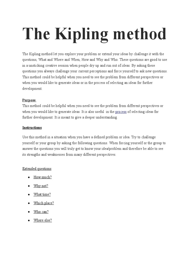 The Kipling Metho1 | PDF | Lean Manufacturing | Cognitive Science