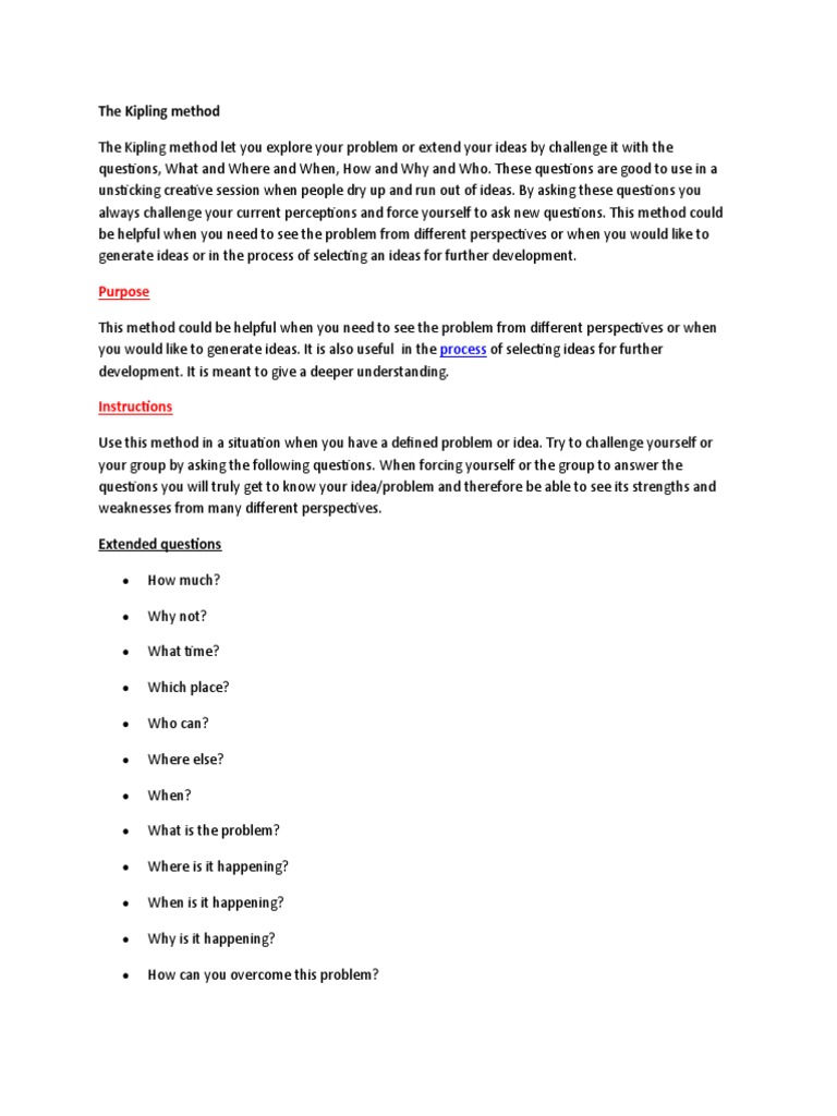 The Kipling Method | PDF | Neuropsychological Assessment | Behavior ...