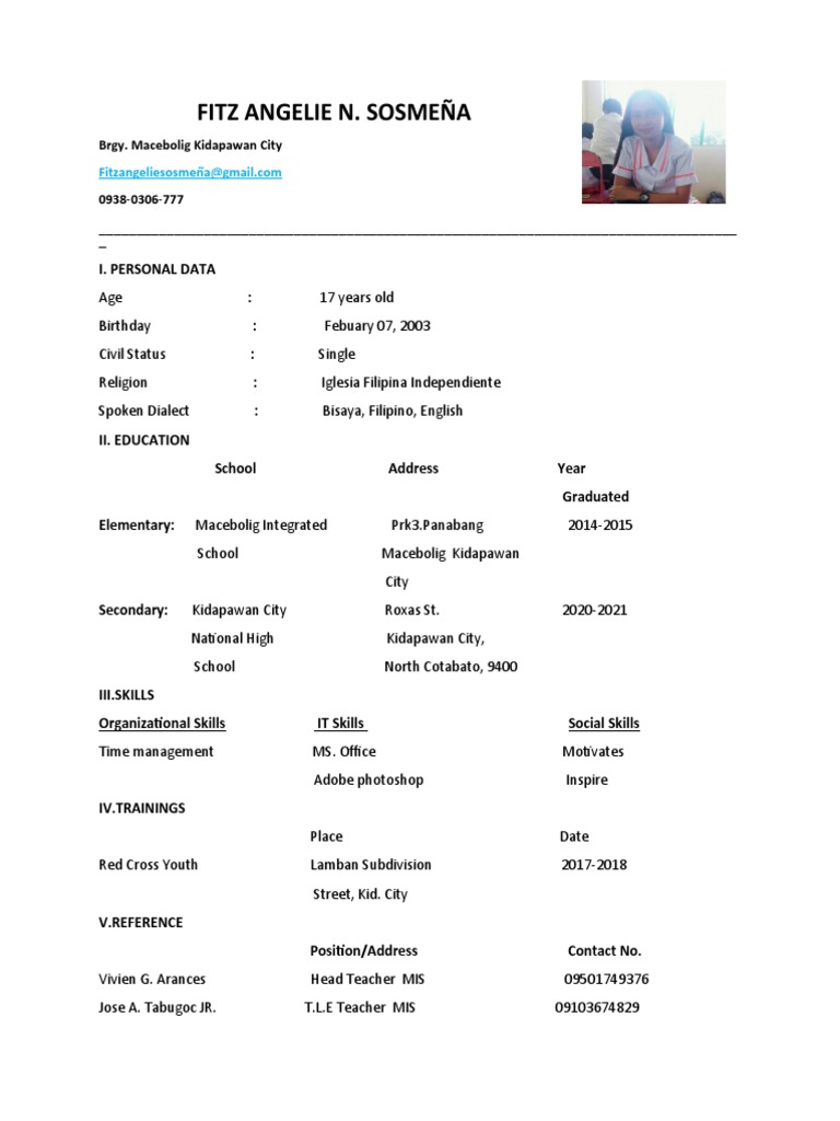 Fitz Angelie N. Sosmeña: Brgy. Macebolig Kidapawan City | PDF