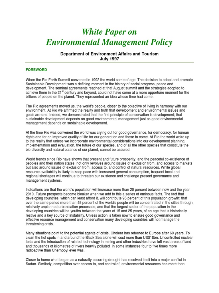 Environmental Management Policy Overview | PDF | Environmental Resource ...