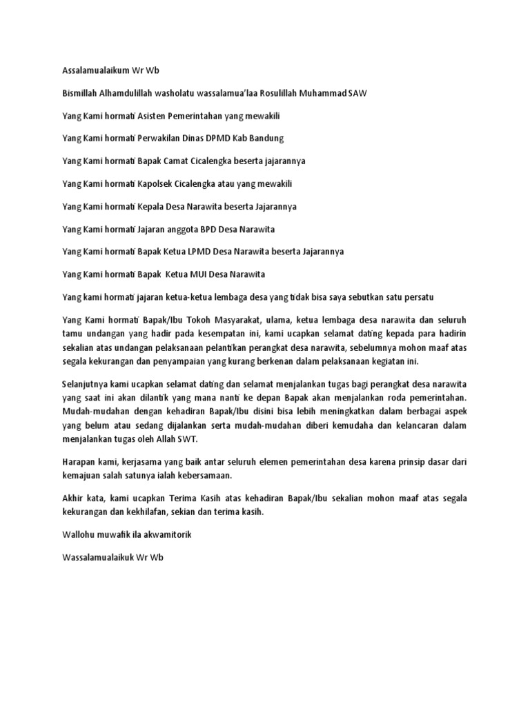 Sambutan Ketua BPD Pelantikan Perangkat Desa | PDF | Agama & Spiritualitas