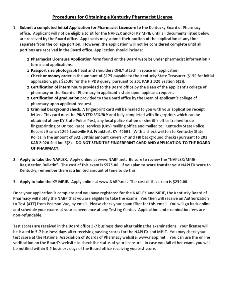 Kentucky Pharmacist License Procedures | PDF | Pharmacist | Business