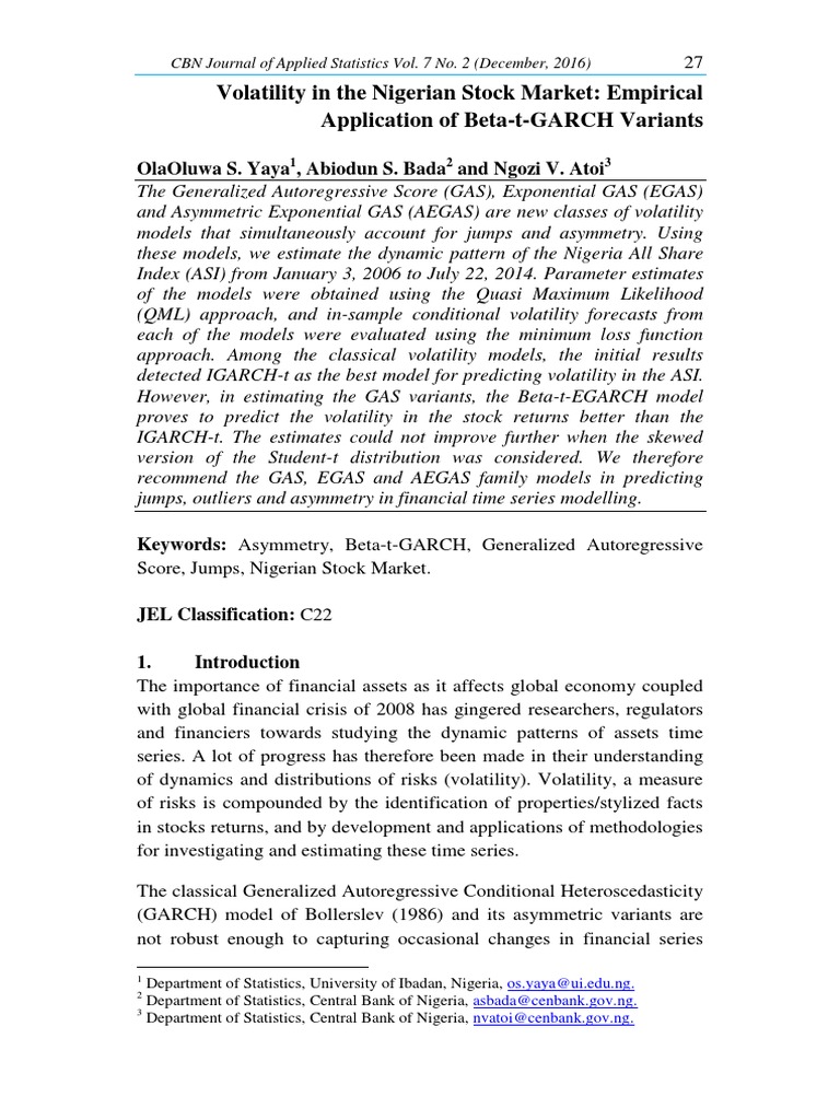 Volatility in The Nigerian Stock Market | PDF | Volatility (Finance) | Time Series