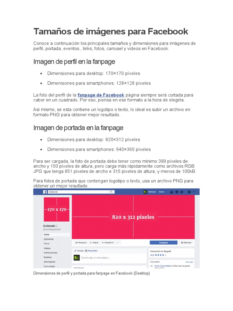 Tamaños de Imágenes para Facebook | PDF | Píxel | Facebook