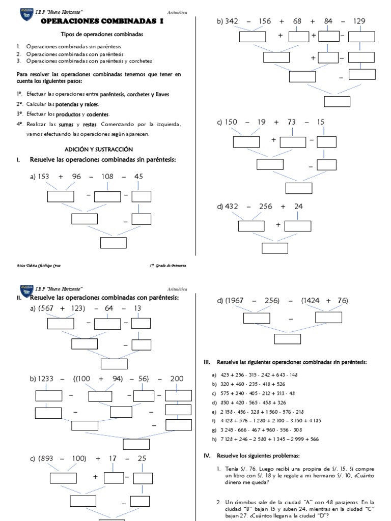 Hojas De Trabajo Para Estimar Sumas Y Diferencias, Quinto Grado