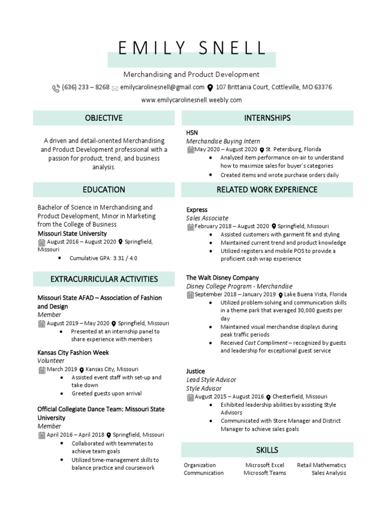Emily Snell - Resume | PDF | Merchandising | Market (Economics)