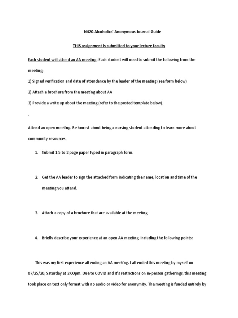 AA Meeting Experience and Reflection | PDF | Alcoholism | Cognition