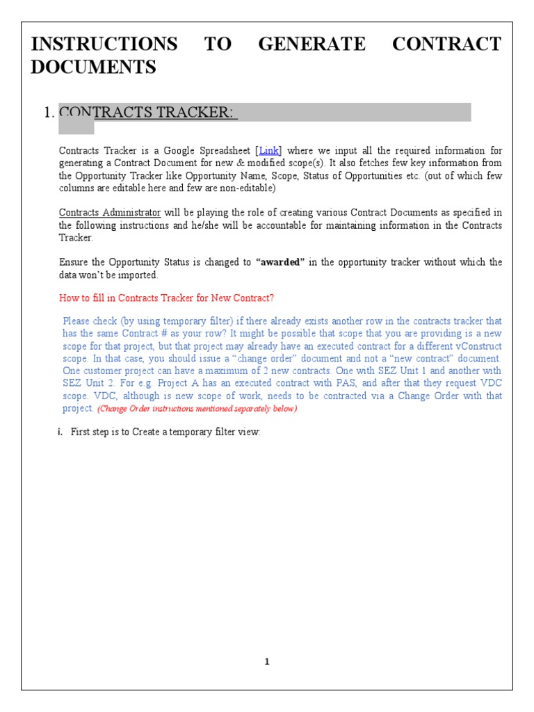 Instructions To Generate Contract Documents | PDF | Spreadsheet | Share ...
