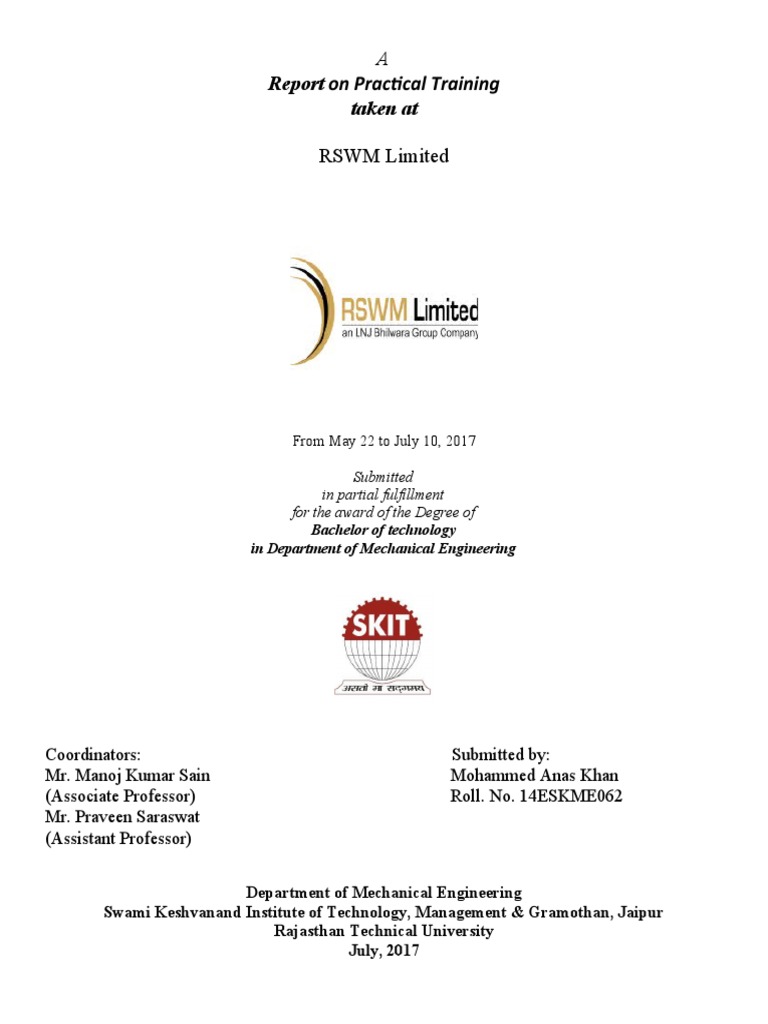 Practical Training Cover Page | PDF