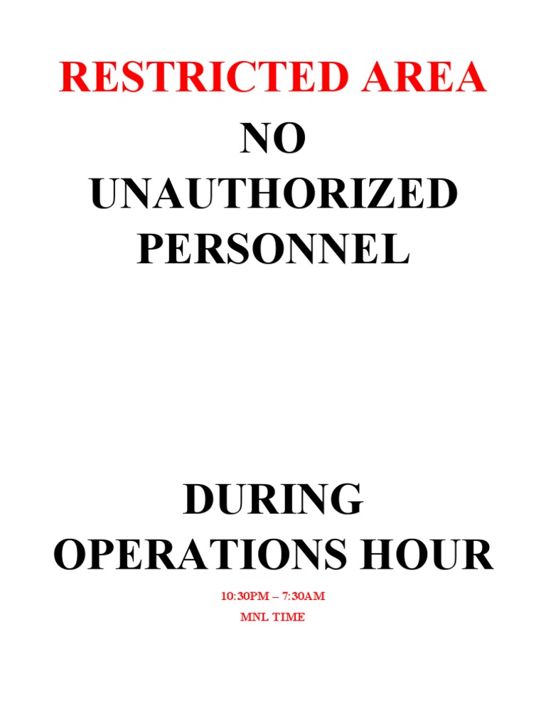 Restricted Area: NO Unauthorized Personnel | PDF