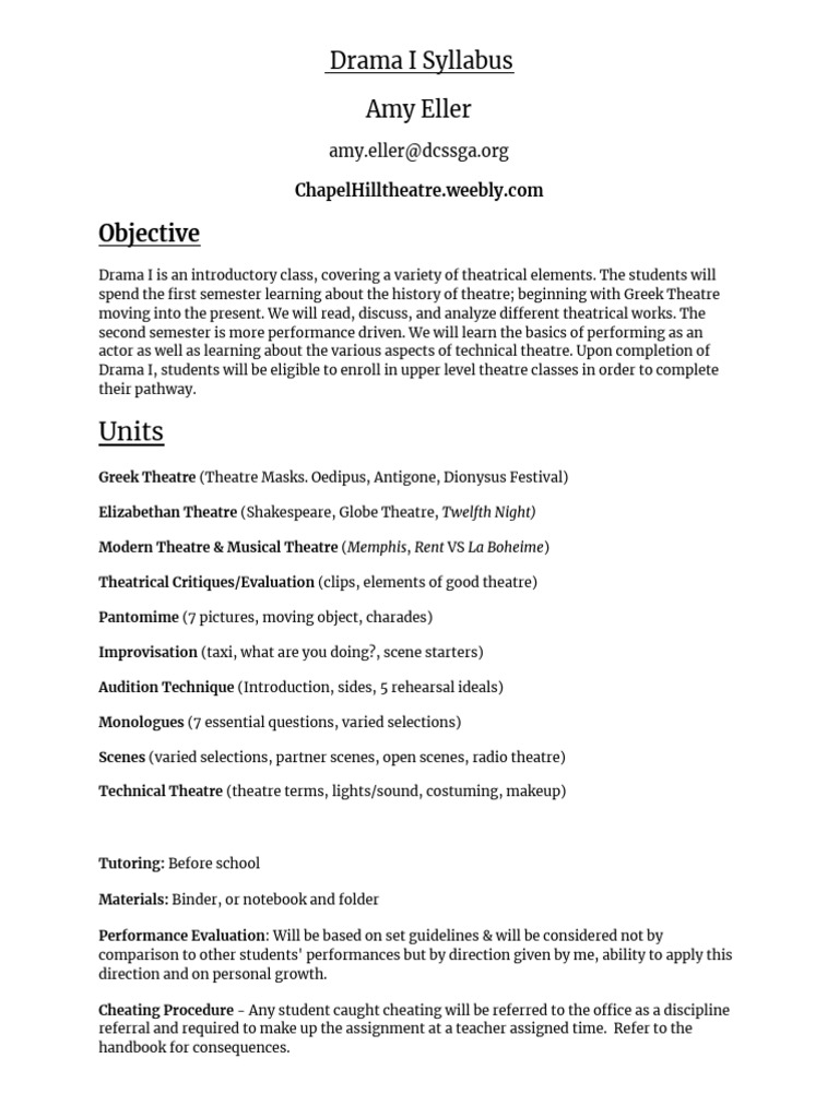 Drama I Syllabus | PDF | Theatre | Behavior Modification