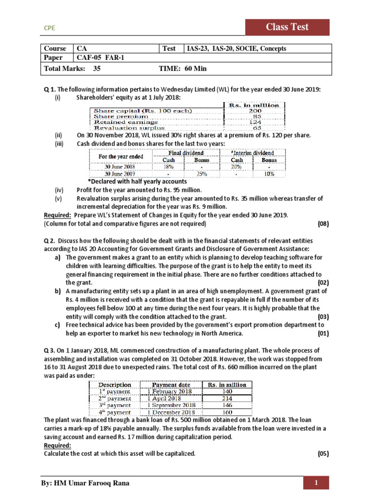 Class Test: Course CA Test Paper CAF-05 Total Marks: 35 TIME: 60 Min Q1 ...