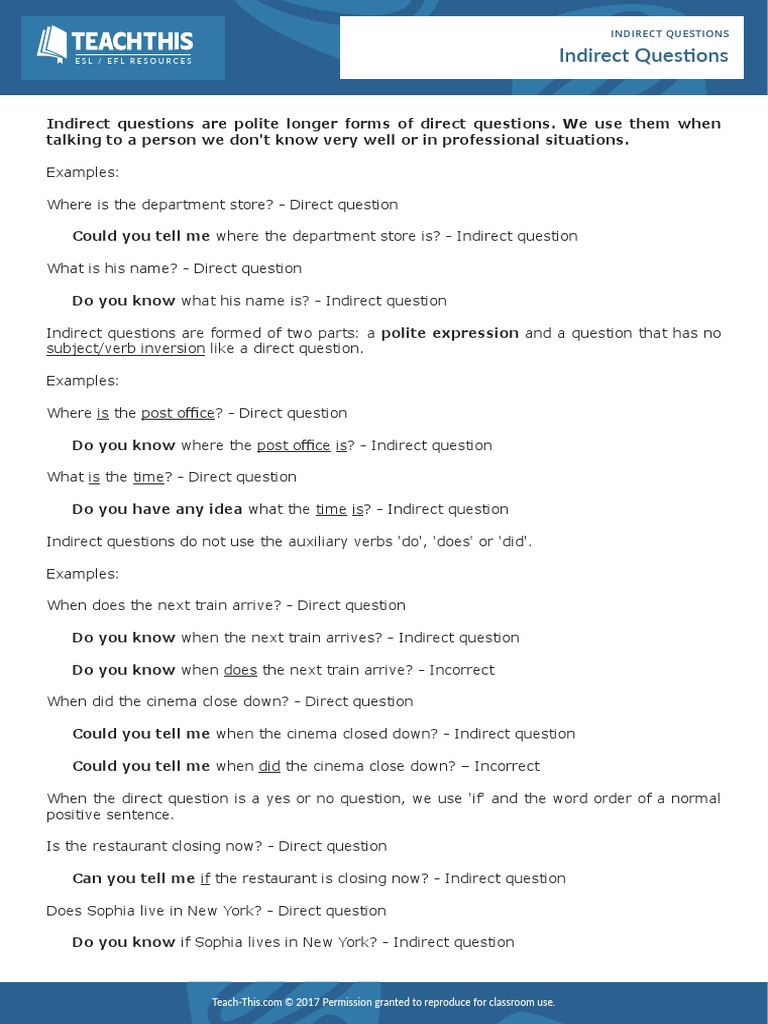Indirect-Questions Unlocked | PDF | Question | Linguistic Morphology