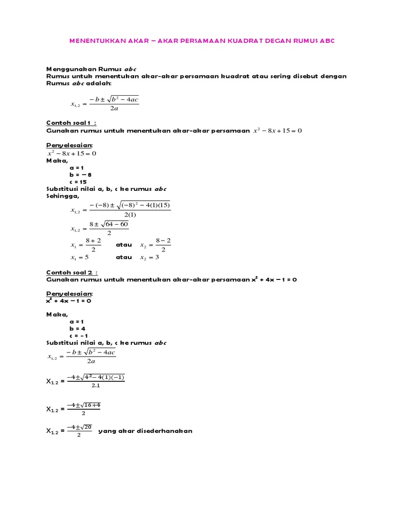 Akar Persamaan Kuadrat dengan Rumus ABC | PDF | Sains & Matematika