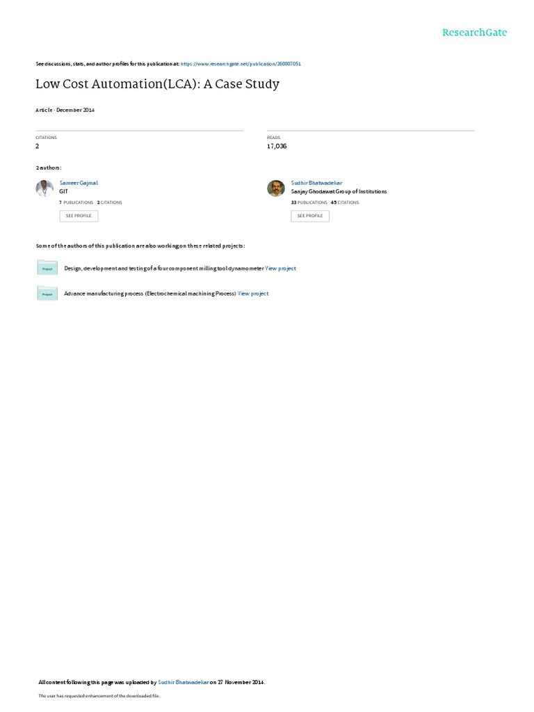 Low Cost Automation (LCA) : A Case Study: December 2014 | PDF ...