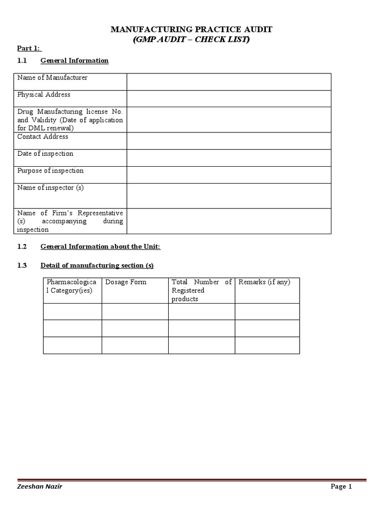 GMP Audit Checklist for Manufacturers | PDF | Sterilization ...