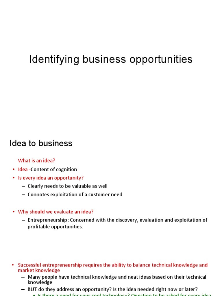 Identifying Business Opportunities | Download Free PDF | Value ...