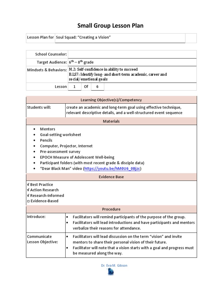 Small Group Lesson Plan | PDF | Mentorship | Goal
